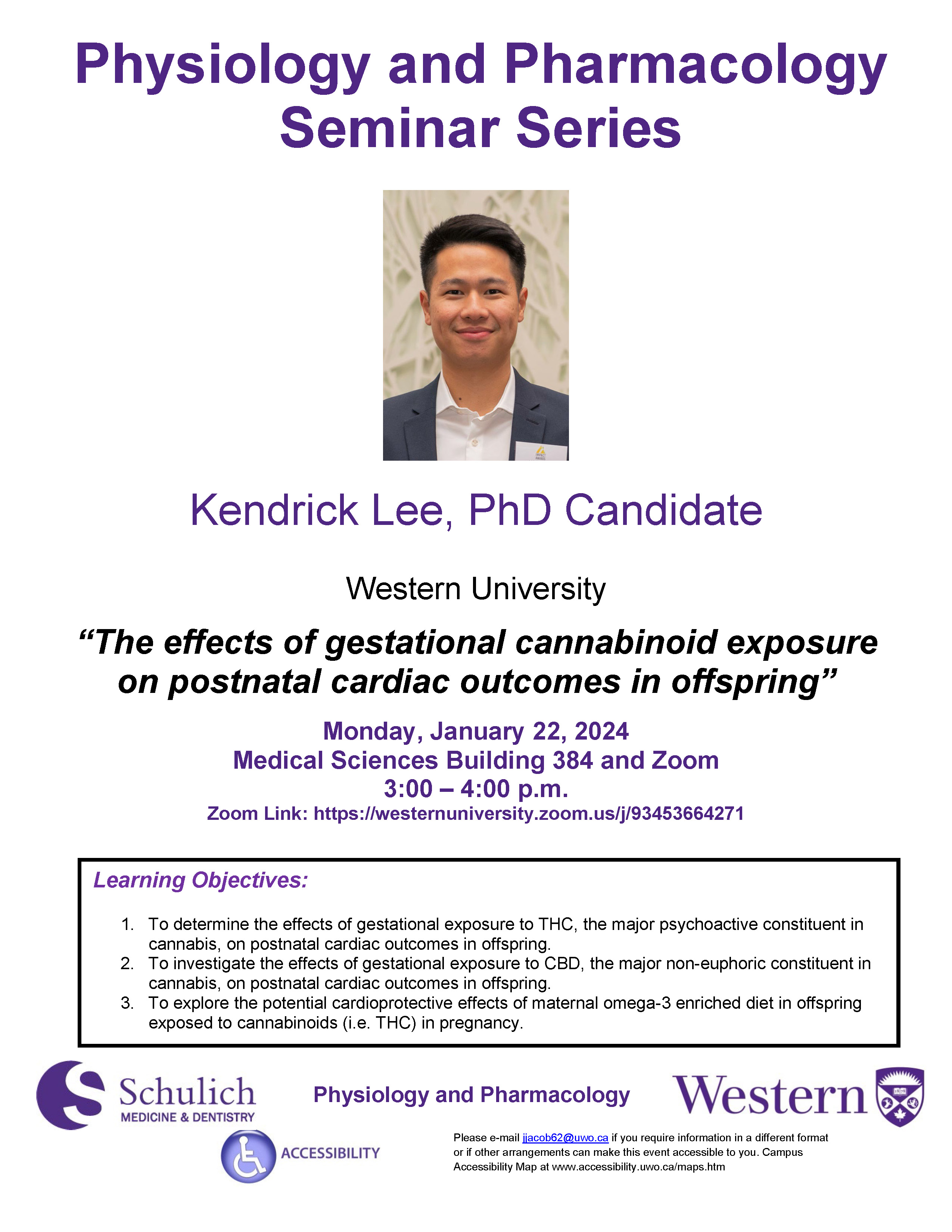 Seminar Series: Kendrick Lee, PhD Candidate: “The effects of gestational cannabinoid exposure on ...